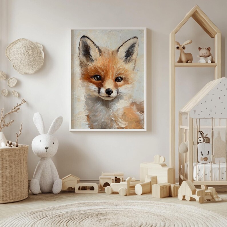 Red Fox Portrait Art, Rustic Woodland Nursery Decor Wall Art (digital ...