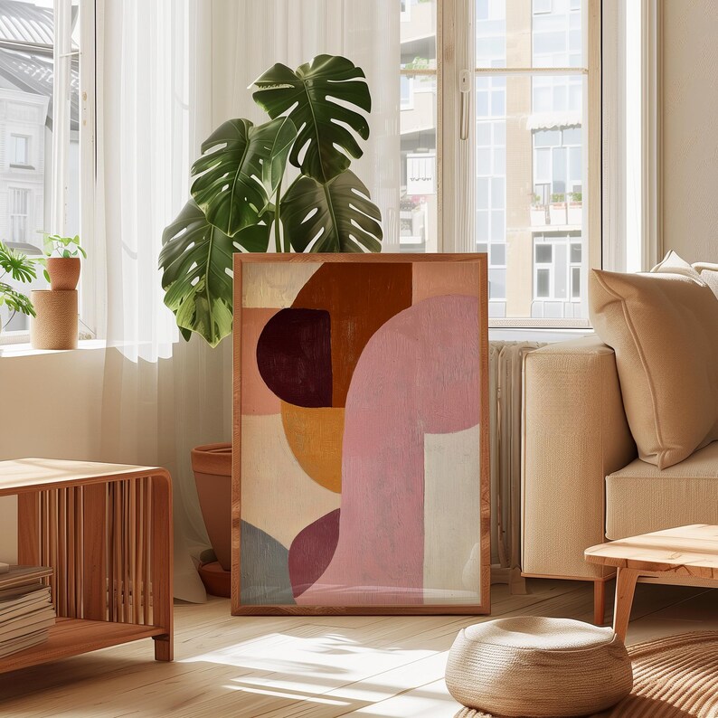 Modern Abstract Composition, Mid-century Style in Earthy Tones (digital ...
