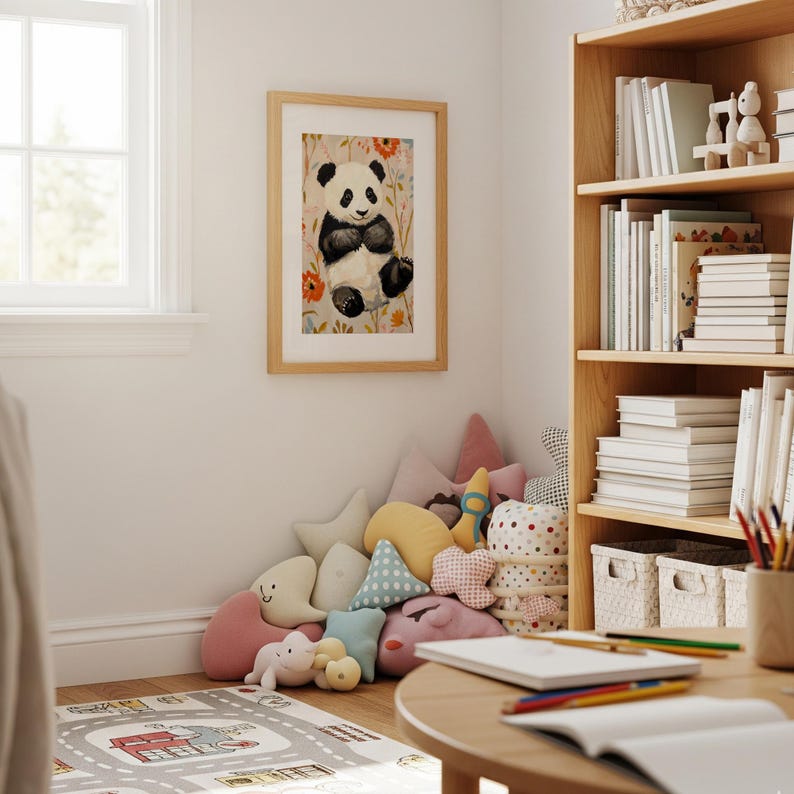 Painterly Panda Nursery Illustration, Cozy Cottagecore Animal Prints ...
