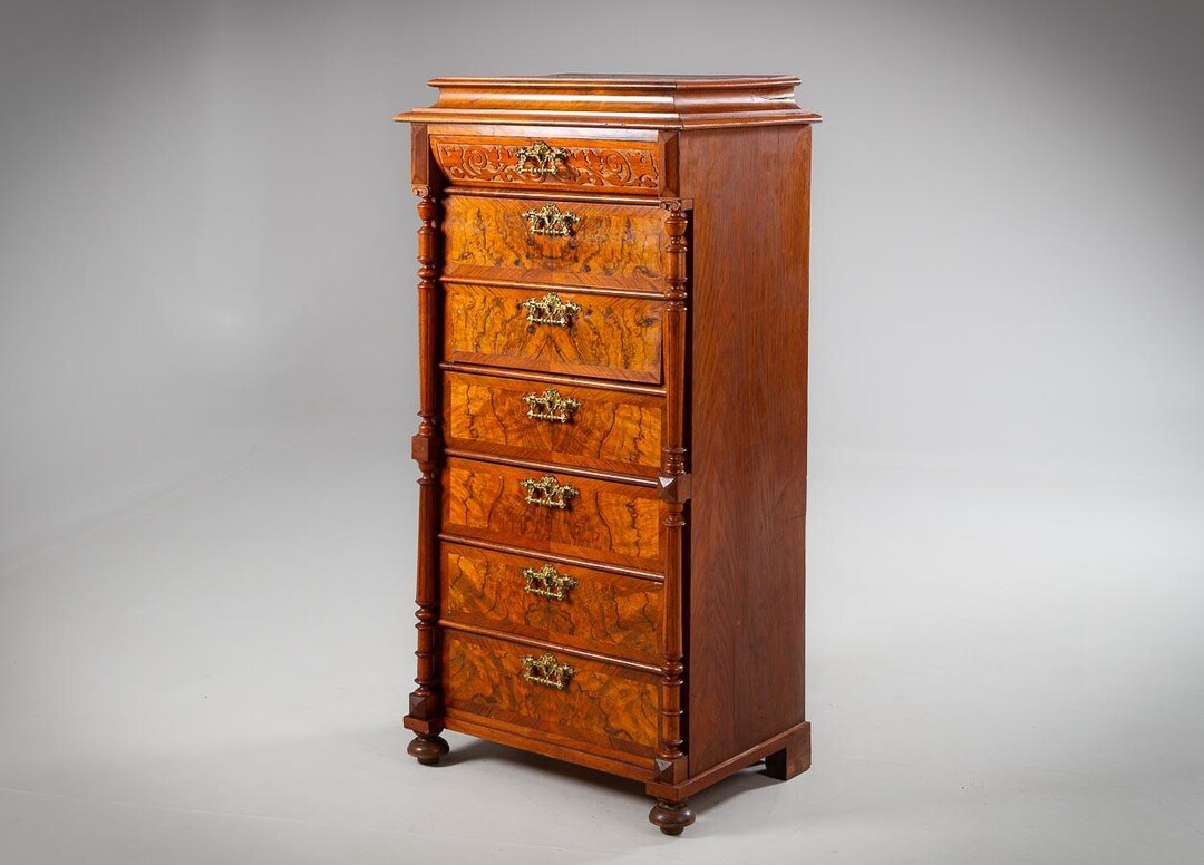 Antique Walnut Secretary Desk With Hand-carved Details, Drop-down ...