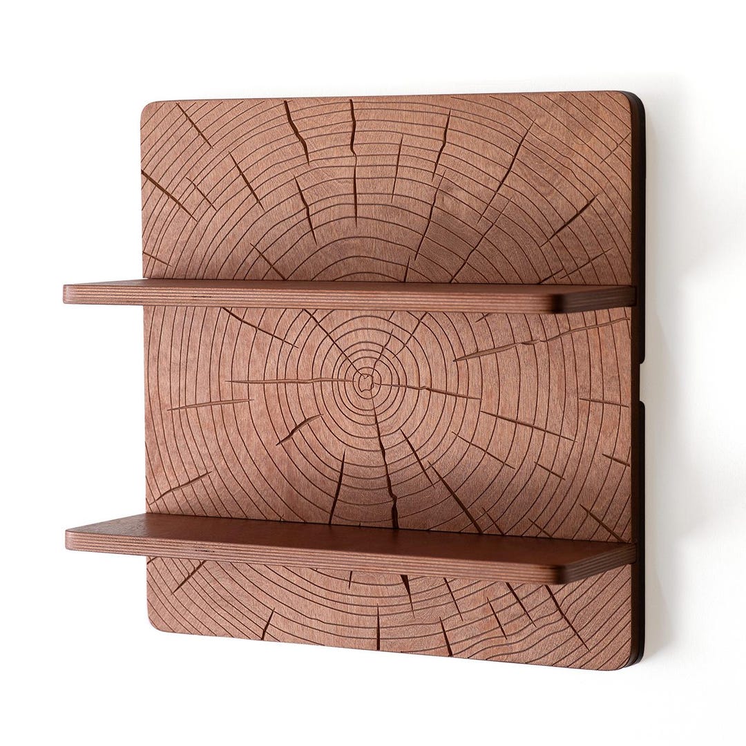 Carved Tree Ring Shelving - Wood Carved Tree Stump Decor - Rustic ...
