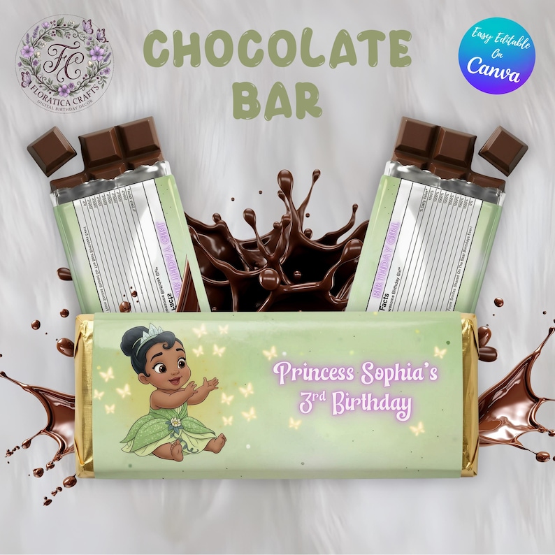 Baby Tiana Chocolate Bar Wrapper | Editable Princess Birthday Decor ...