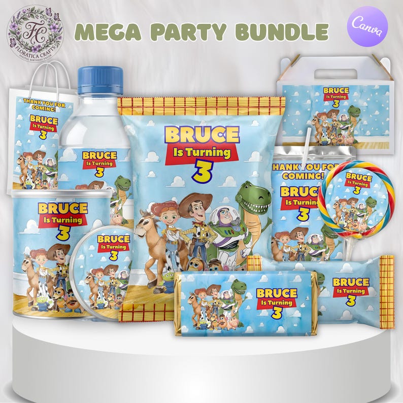 Toy Story Birthday Party Favor Bundle, Custom Chip Bag, Water Bottle ...