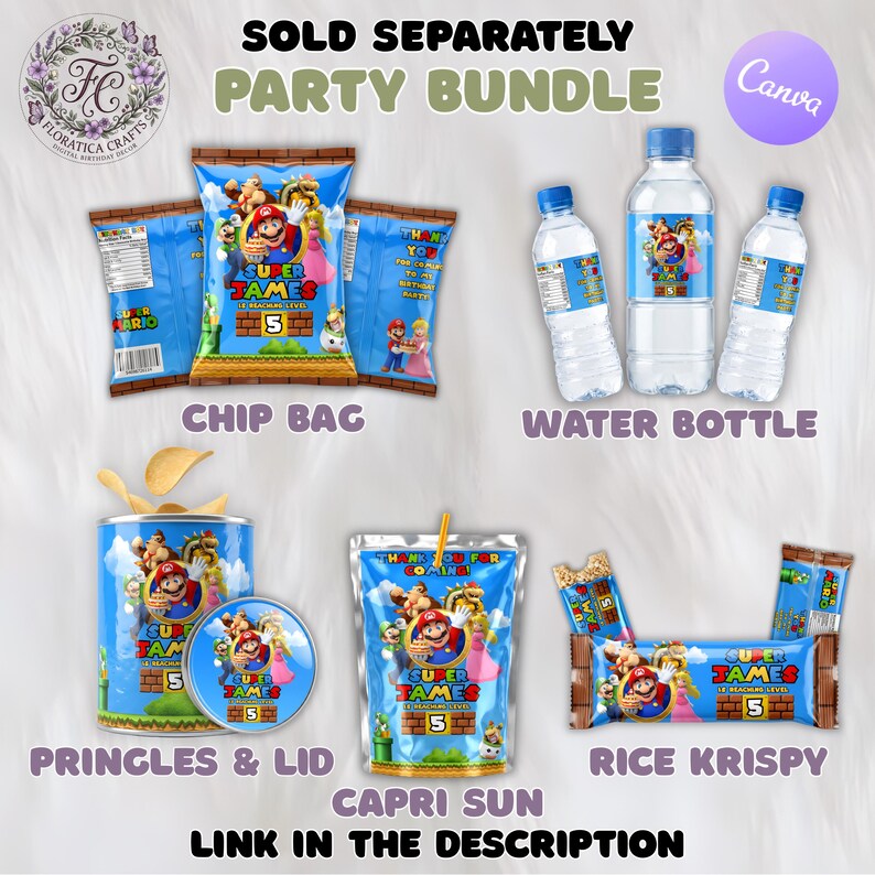 Super Mario Bros Water Bottle Labels, Editable Birthday Party Favor ...