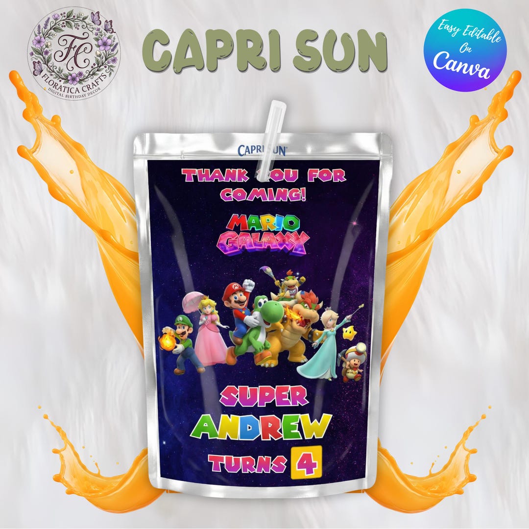 Super Mario Bros Caprisun Label, Super Mario Galaxy Themed Birthday ...