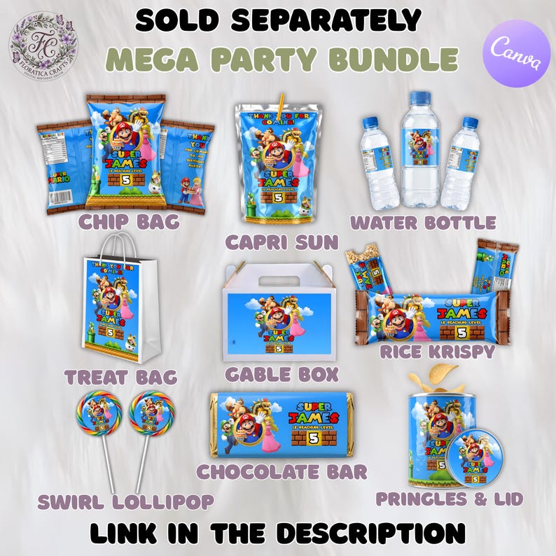 Super Mario Bros Water Bottle Labels, Editable Birthday Party Favor ...