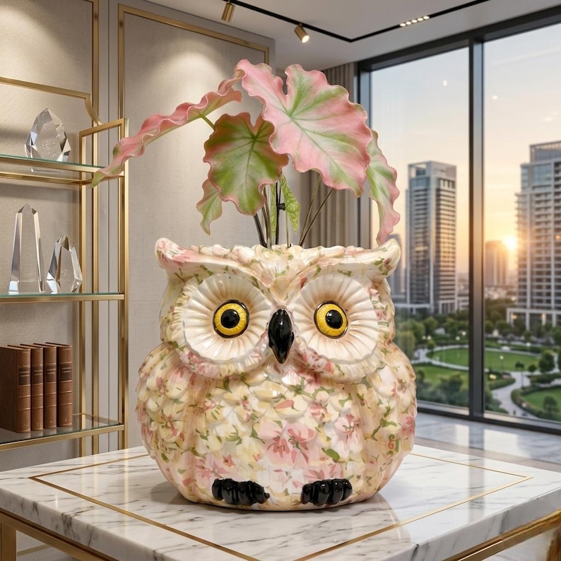 Floral Owl Succulent Planter | Decorative Ceramic-finish Boho Planter ...