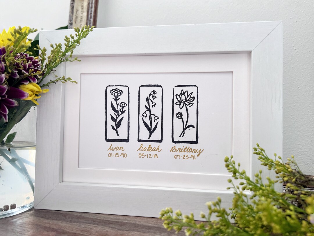 Birth Month Flowers Personalized Birthday Gift Block Print - Etsy