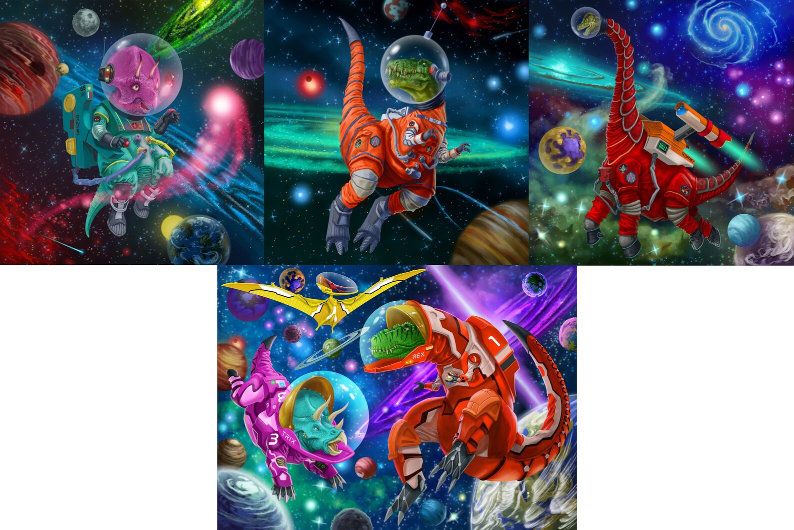 4 Print Explore the Galaxy Astronaut Dinosaurs Crew Space NASA - Etsy