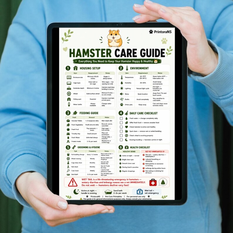 Hamster Care Guide Printable, Hamster Care Chart, Hamster Checklist ...