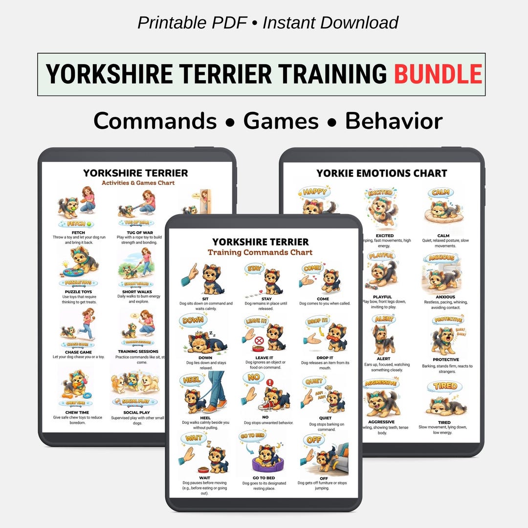 Yorkshire Terrier Bundle Printable, Yorkie Commands Chart, Yorkie ...