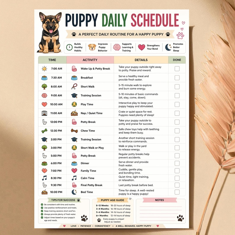 Puppy Daily Schedule Printable PDF, Dog Training Routine, Puppy Potty ...