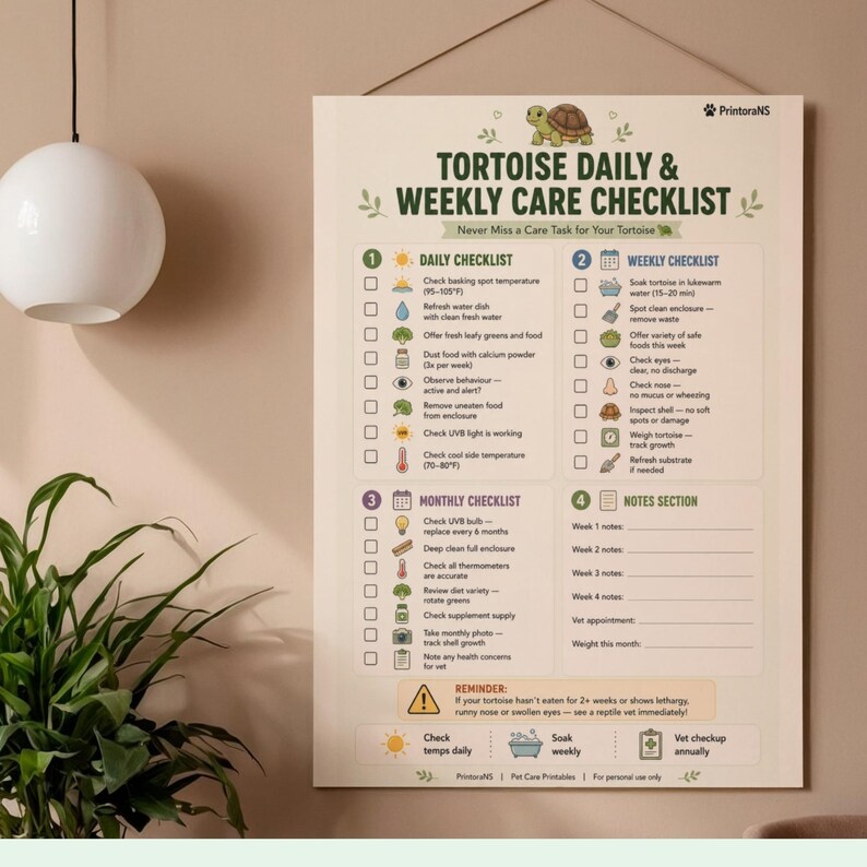Tortoise Daily Weekly Care Checklist Printable PDF, Tortoise Care ...