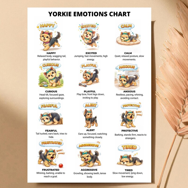 Yorkshire Terrier Emotions Chart Printable, Yorkie Body Language Chart ...