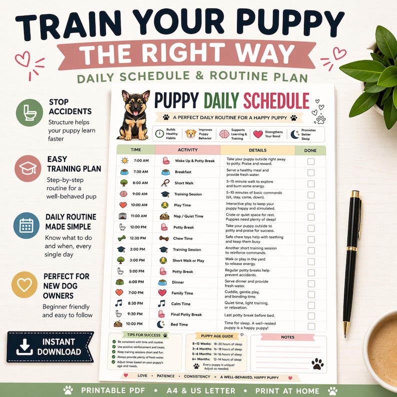 Puppy Daily Schedule Printable PDF, Dog Training Routine, Puppy Potty ...