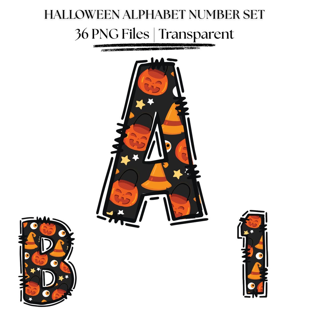 Halloween Alphabet Number Clipart Bundle | Spooky ABC Letters PNG Set ...