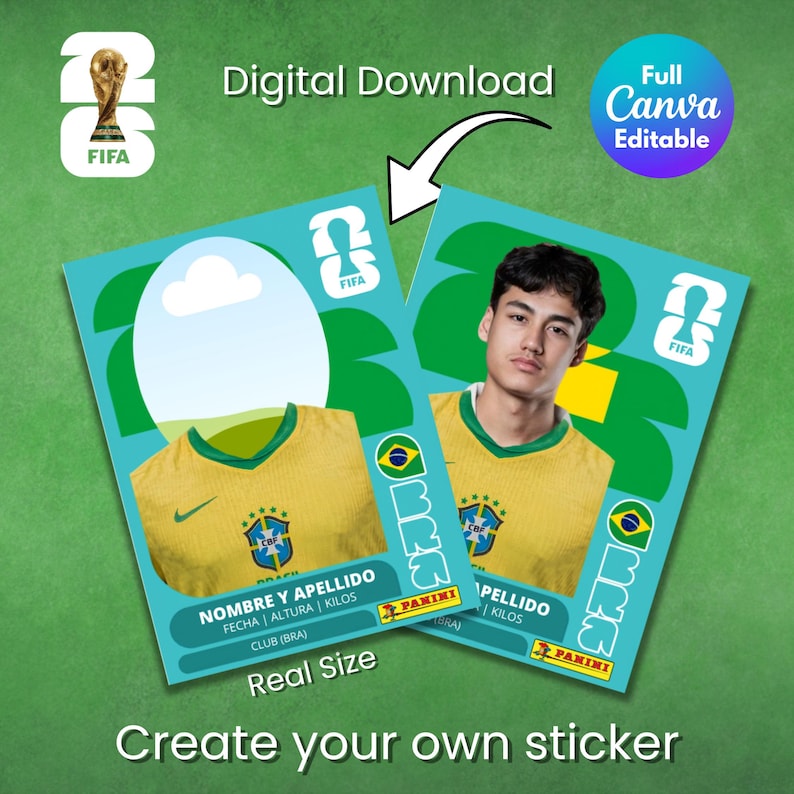 Brazil 2026 World Cup Sticker Template | Custom Football Photo Album ...