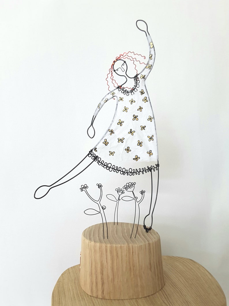 Dancing Wire and Tissue Lady With Flowers - Made to Order - Wire Art ...