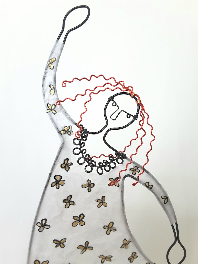 Dancing Wire and Tissue Lady With Flowers - Made to Order - Wire Art ...