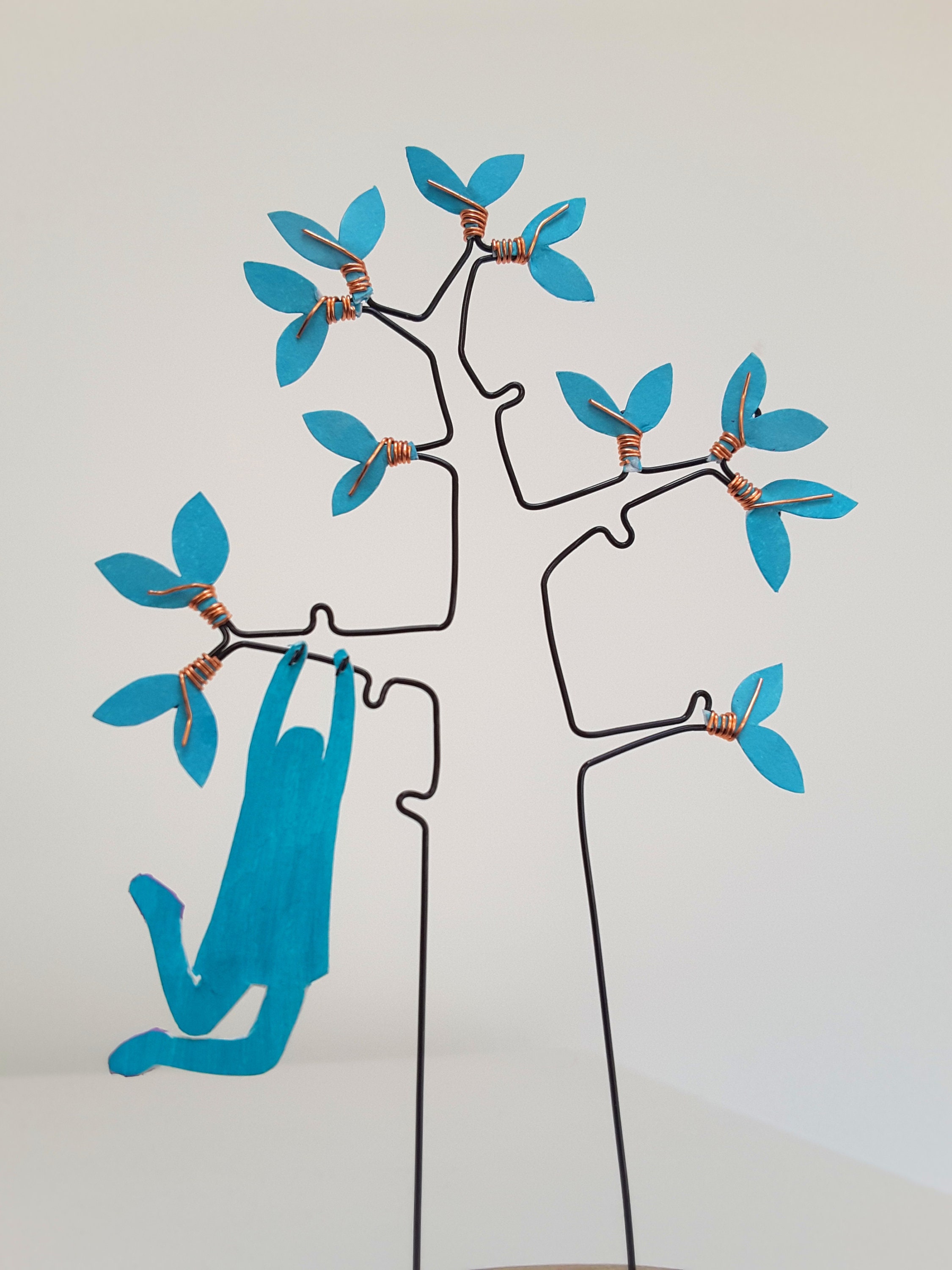 Mixed Media Wire and Paper Sculpture Person Swinging in Tree | Etsy