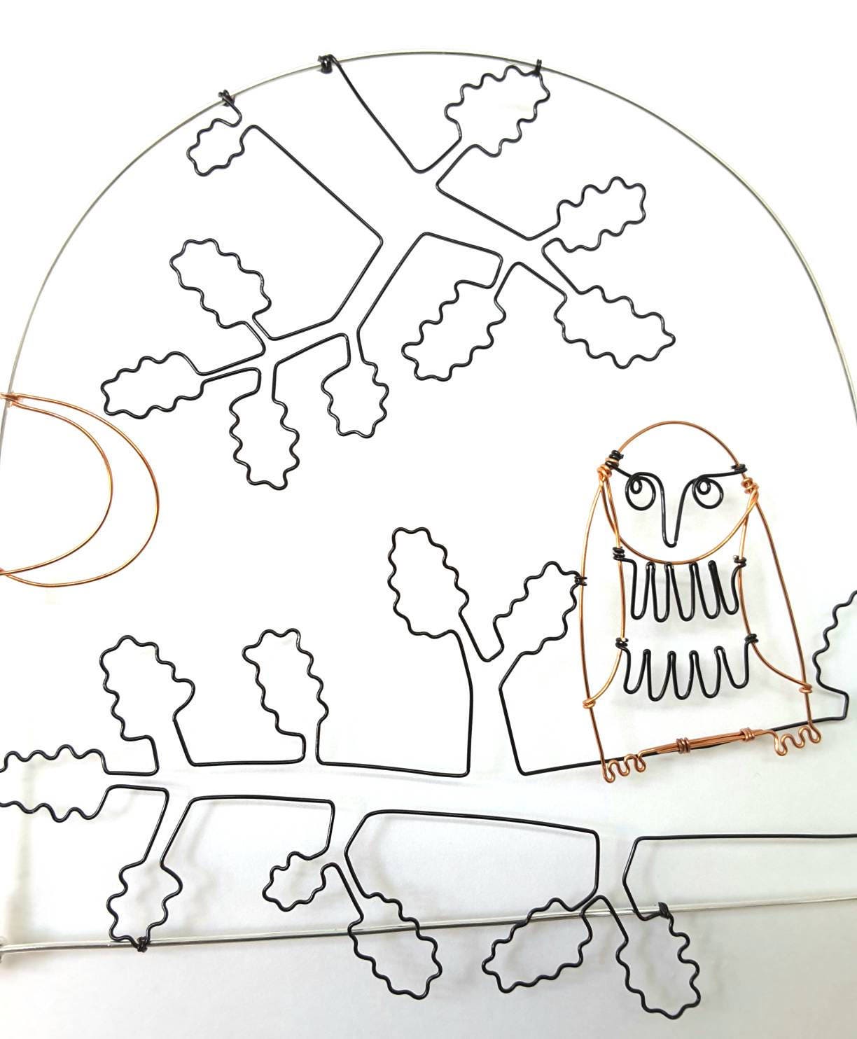 Owl in Tree With Moon Wire Drawing Wire Wall Hanging - Etsy