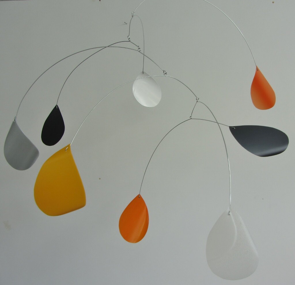 Hanging Mobile, Made to Order, Kinetic, Eco Home Decor, Orange Mobile ...