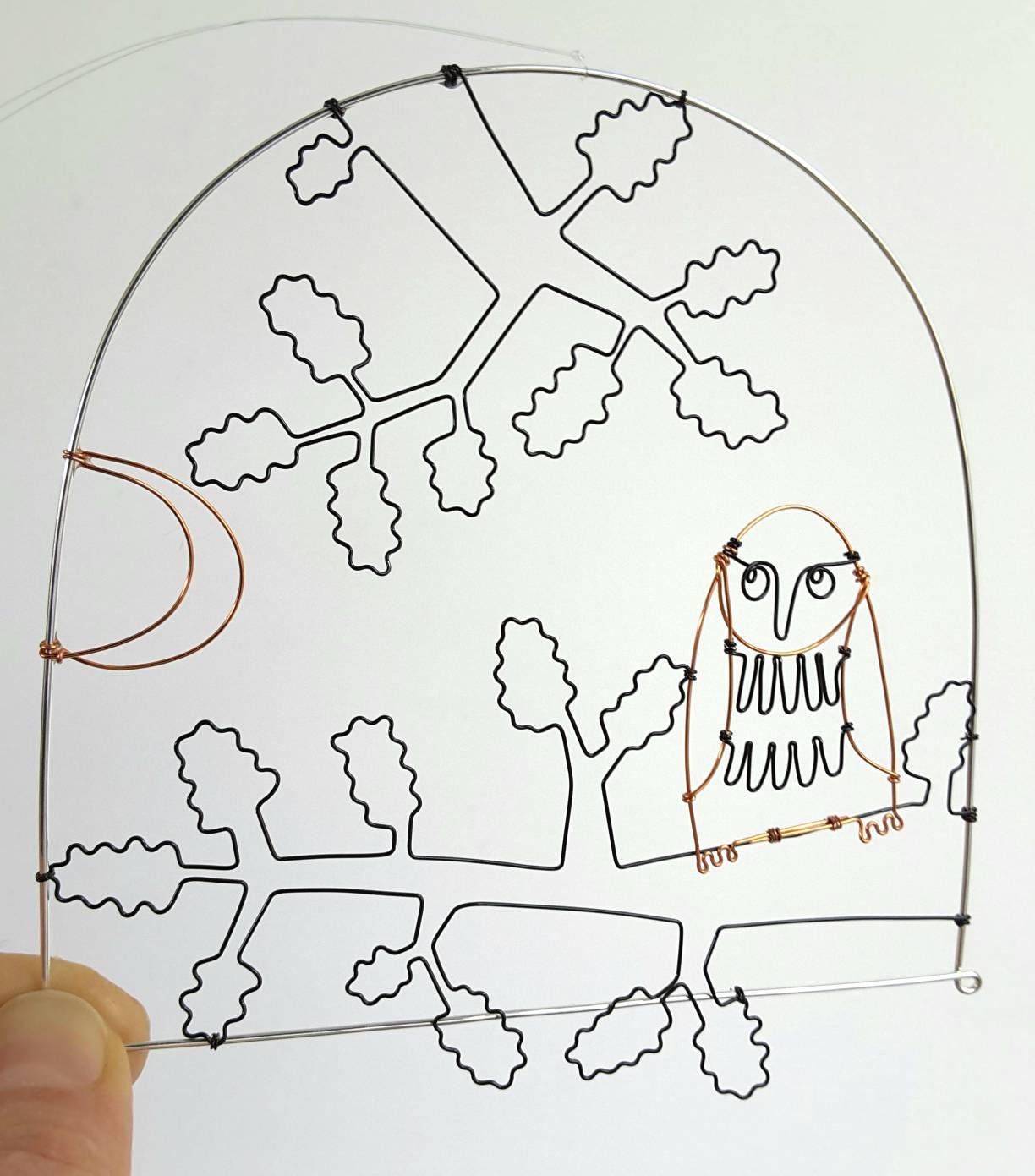 Owl in Tree With Moon Wire Drawing Wire Wall Hanging - Etsy