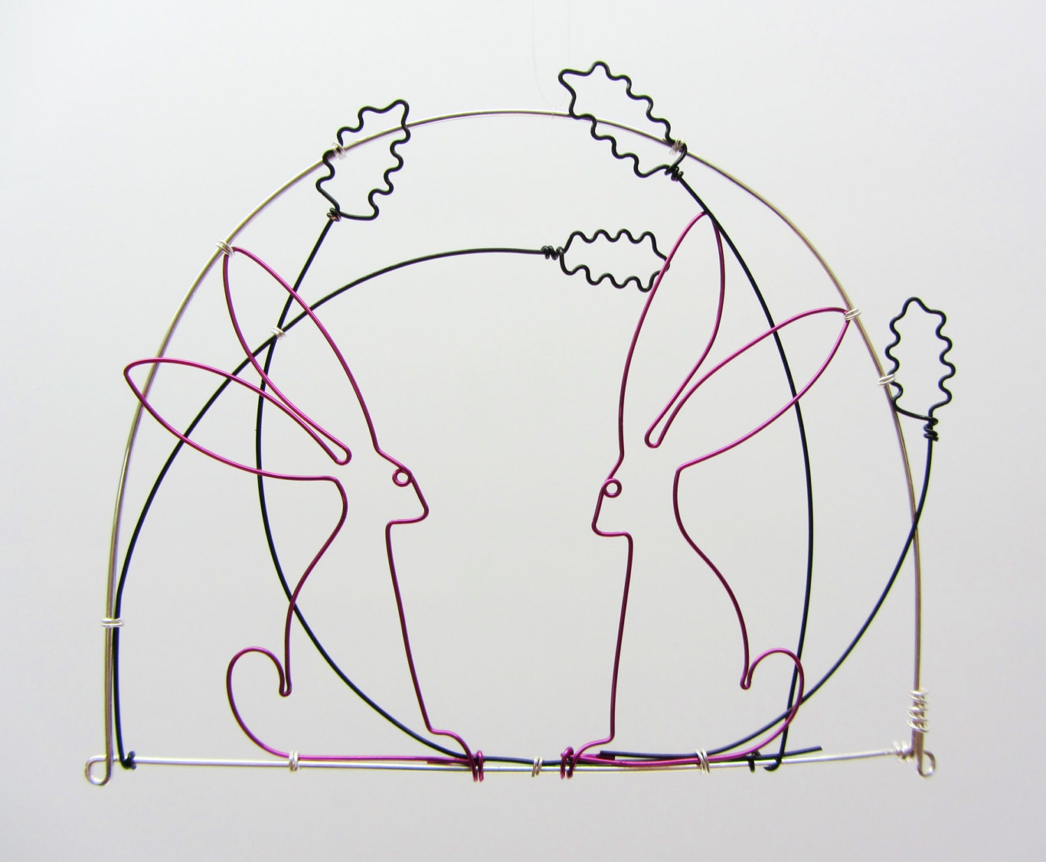 Wire Drawing Hares / Rabbits Among Flowers Wall Hanging / - Etsy