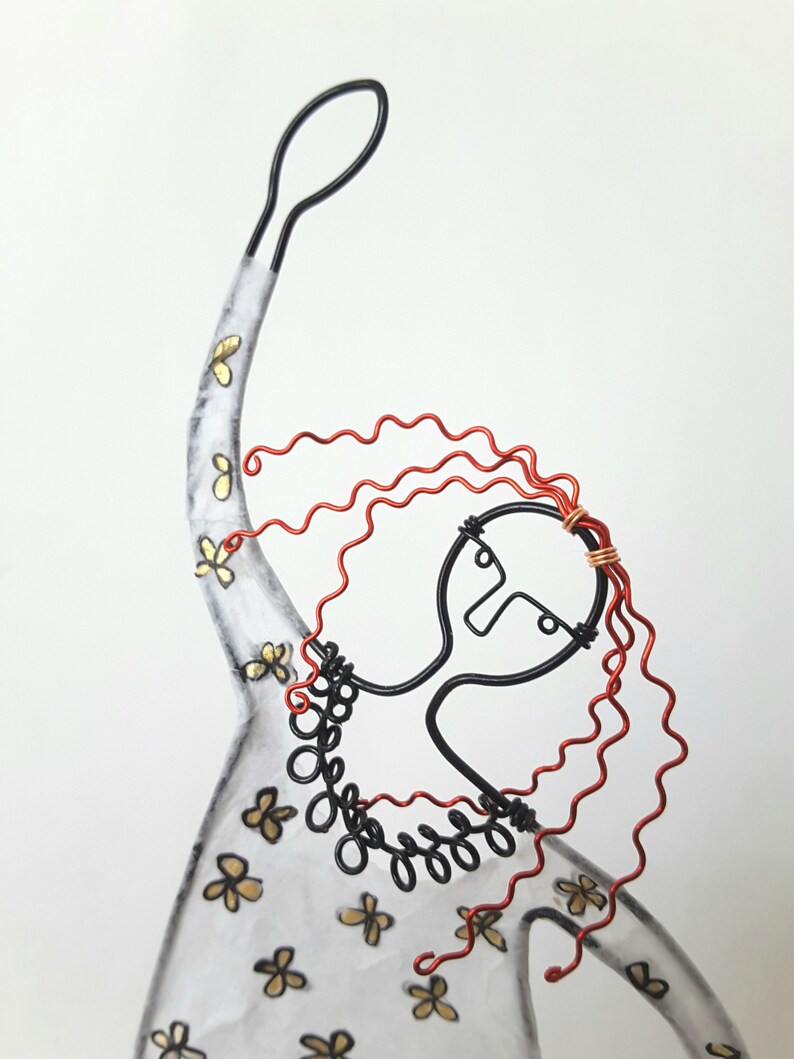Dancing Wire and Tissue Lady With Flowers - Made to Order - Wire Art ...