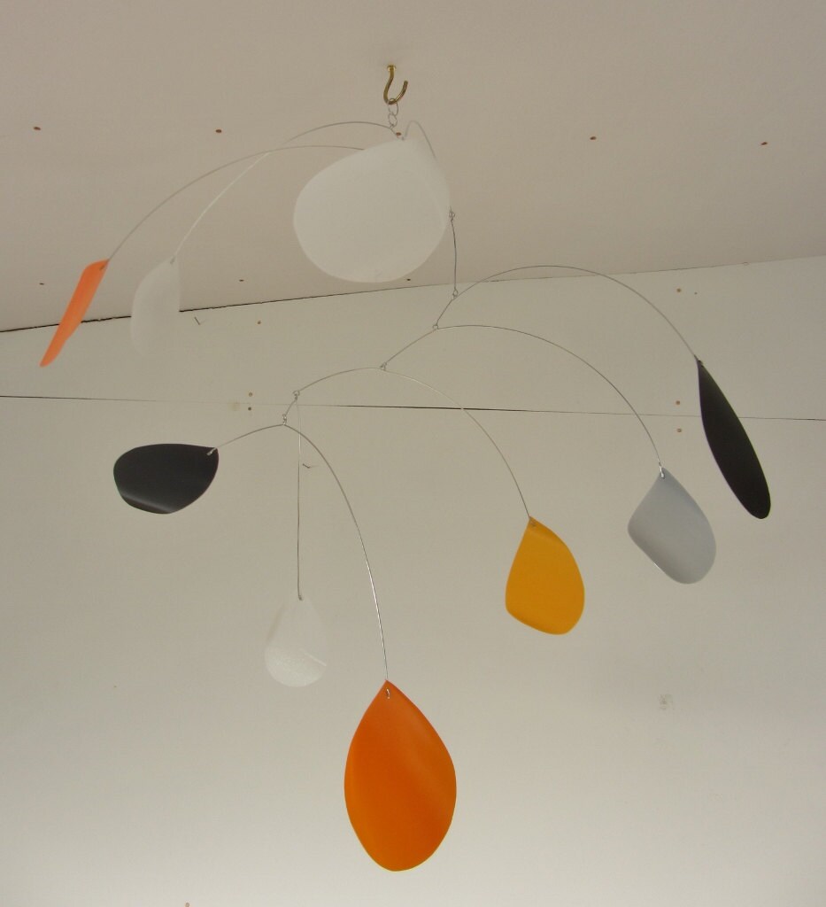 Hanging Mobile, Made to Order, Kinetic, Eco Home Decor, Orange Mobile ...