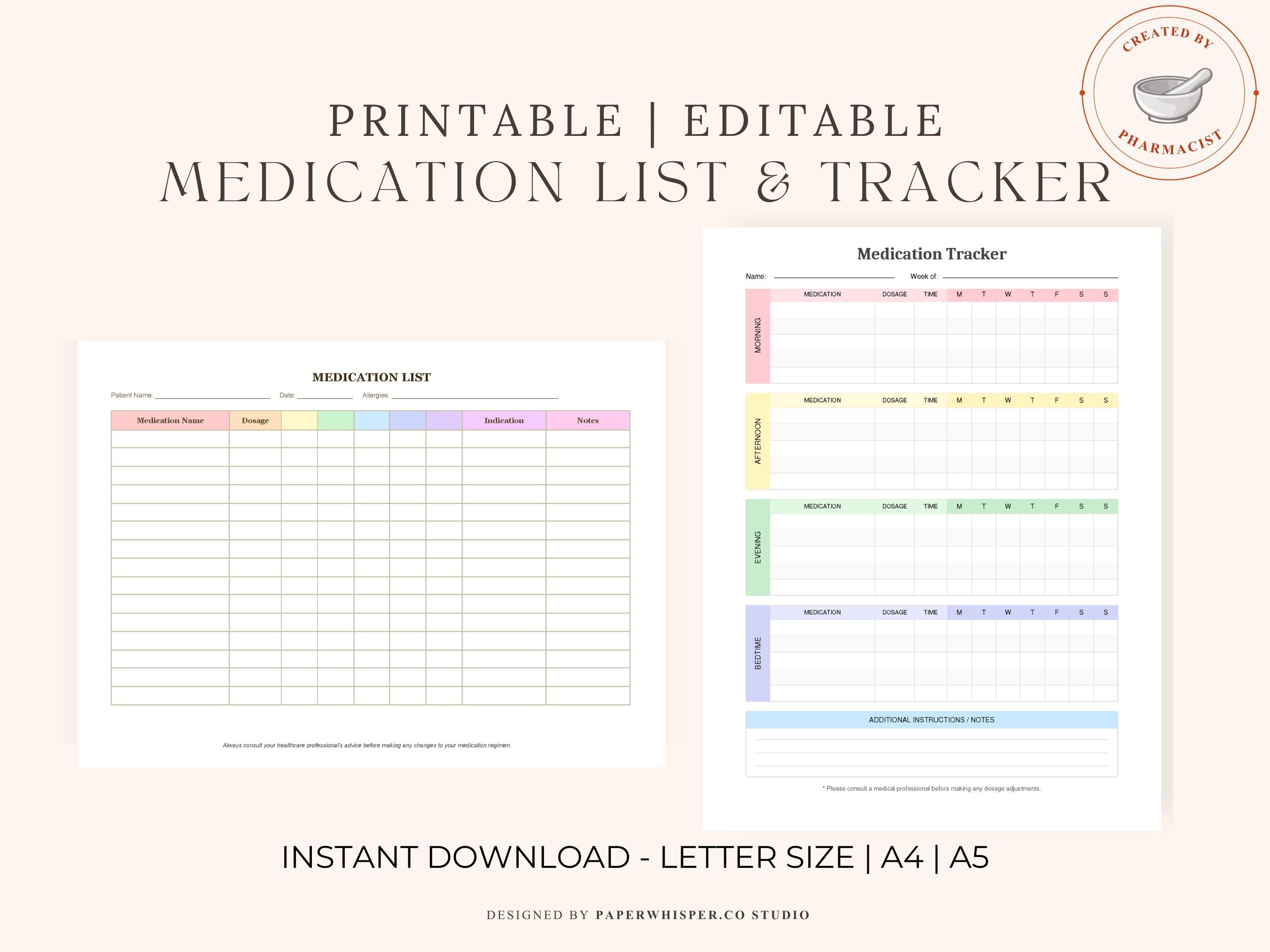 Rainbow Medication List Printable | Color Coded 7 Day Medication ...