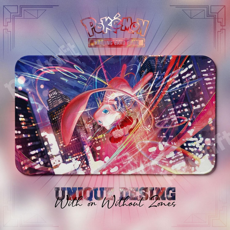 Mew Neon City TCG Playmat — Pokemon Card Mat 24x14 With Zones - Etsy