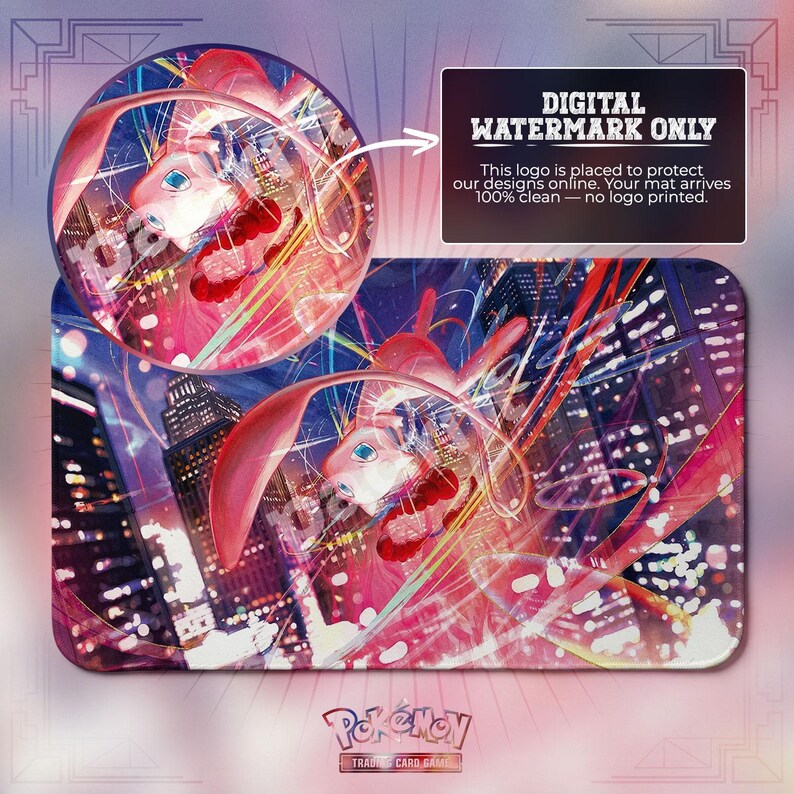 Mew Neon City TCG Playmat — Pokemon Card Mat 24x14 With Zones - Etsy