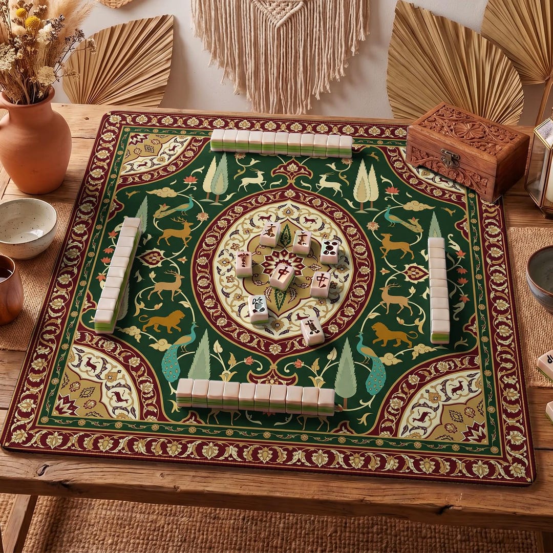 Tapete de Mahjong de caça persa verde - Tapeçaria Mah Jongg Tapete 31,5 ...