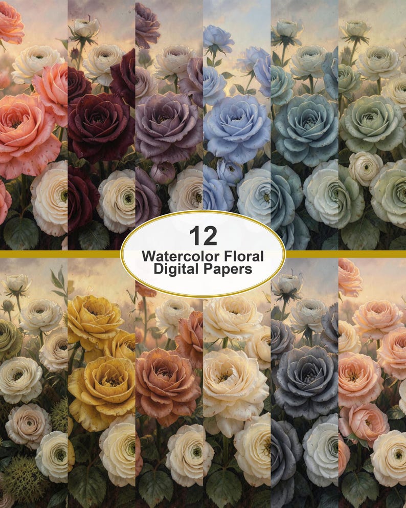 Watercolor Floral Digital Paper Pack, Scrapbooking, Junk Journaling (12 ...