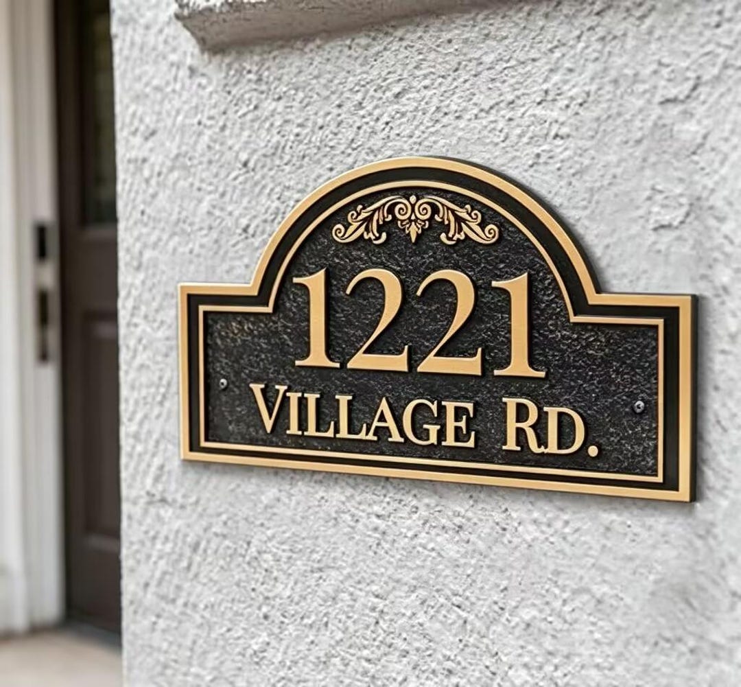 Arched Aluminum Address Plaque, Custom 2-line House Number & Street ...