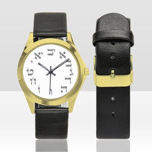 Hebrew Letters Unisex Men Assorted Watches-9 Models:leather Strap-resin ...