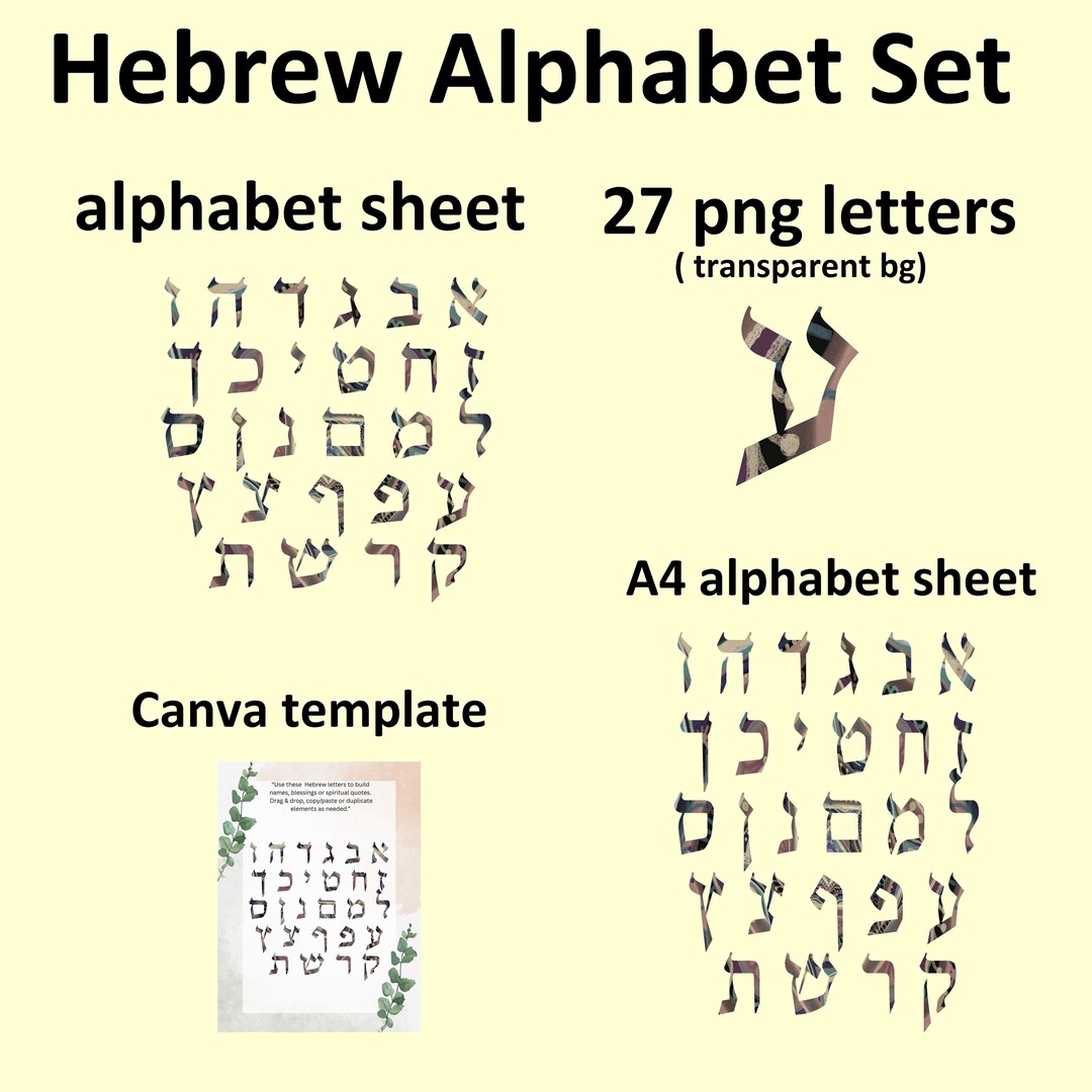 Hebrew Alphabet PNG | Drag and Drop Letters Canva Template | Judaica ...