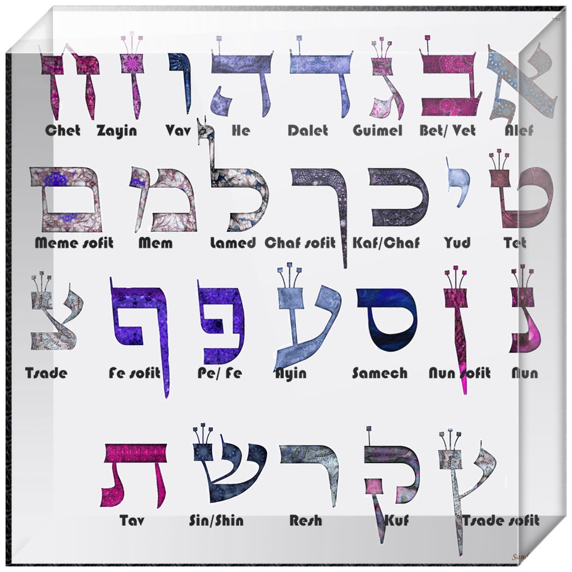 Hebrew Alphabet With Letters Names 3 Sizes Acrylic Blocks - Etsy