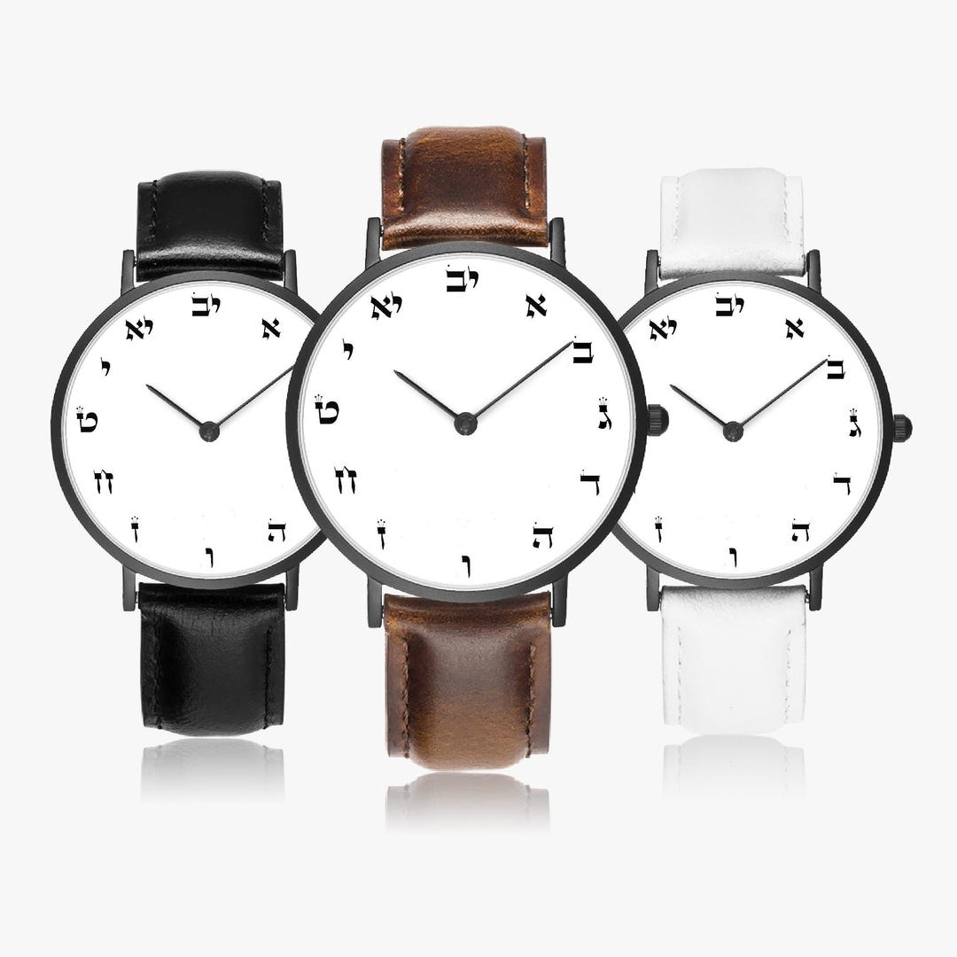 Hebrew Letters Dial Ultra-thin Leather Strap Unisex Classic Quartz ...