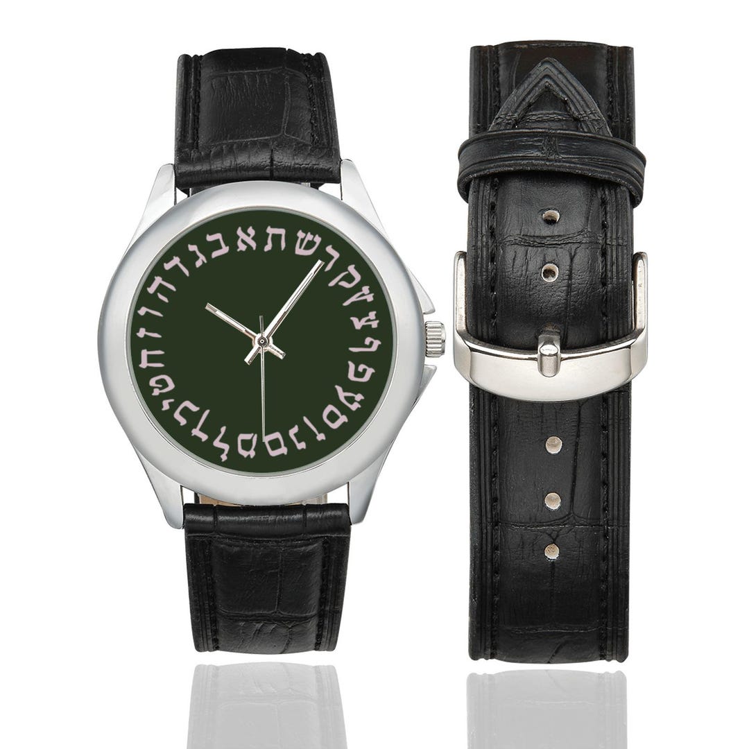 Hebrew Letters Dial Women's Classic Leather Strap Watch Elegant Gold ...