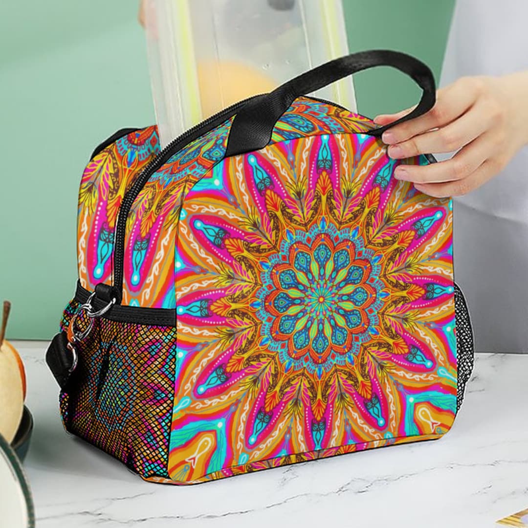 Mandala Bright Colors Reusable Insulated Lunch Bags Work Easy to Carry ...