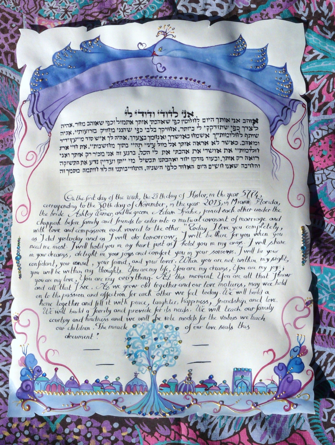 Hand Made Ketubah-hand Painted and Hand Scribbed-authentic Fine ...
