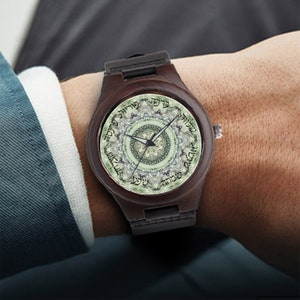 Hebrew Letters Blessing Words Custom Watch Black PU Quartz Watch Wooden ...