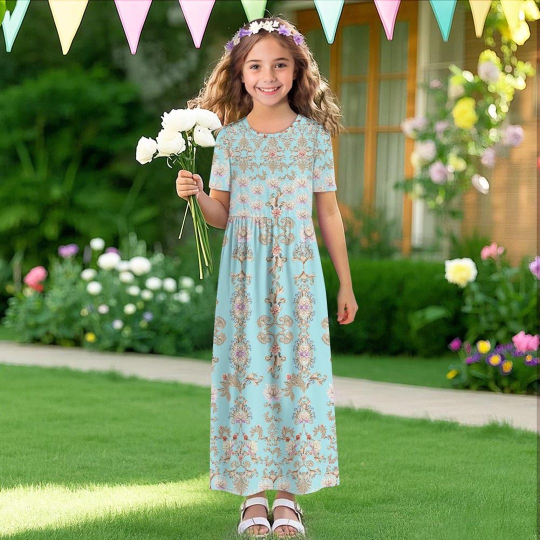 Girls' Soft Long Dress With Pockets: Casual Comfort, Sizes 5/6 to 13/14 ...