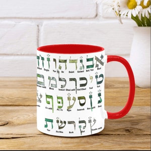Artistic Ceramic Mug- Hebrew Letters With English Names- Hebrew ...