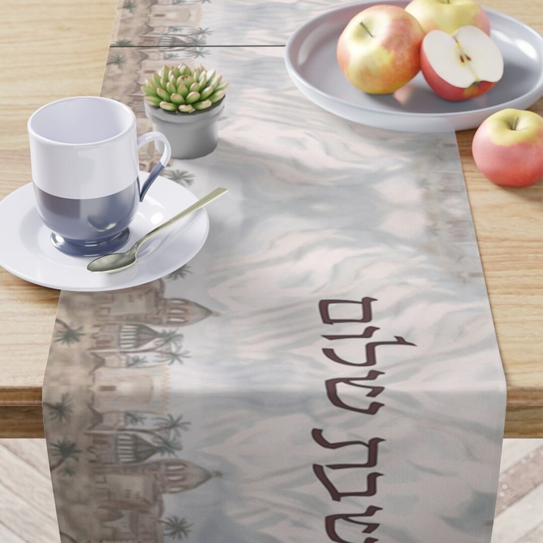 Table Runner-shabbat Shalom Jerusalem Design-hand Painted-special ...