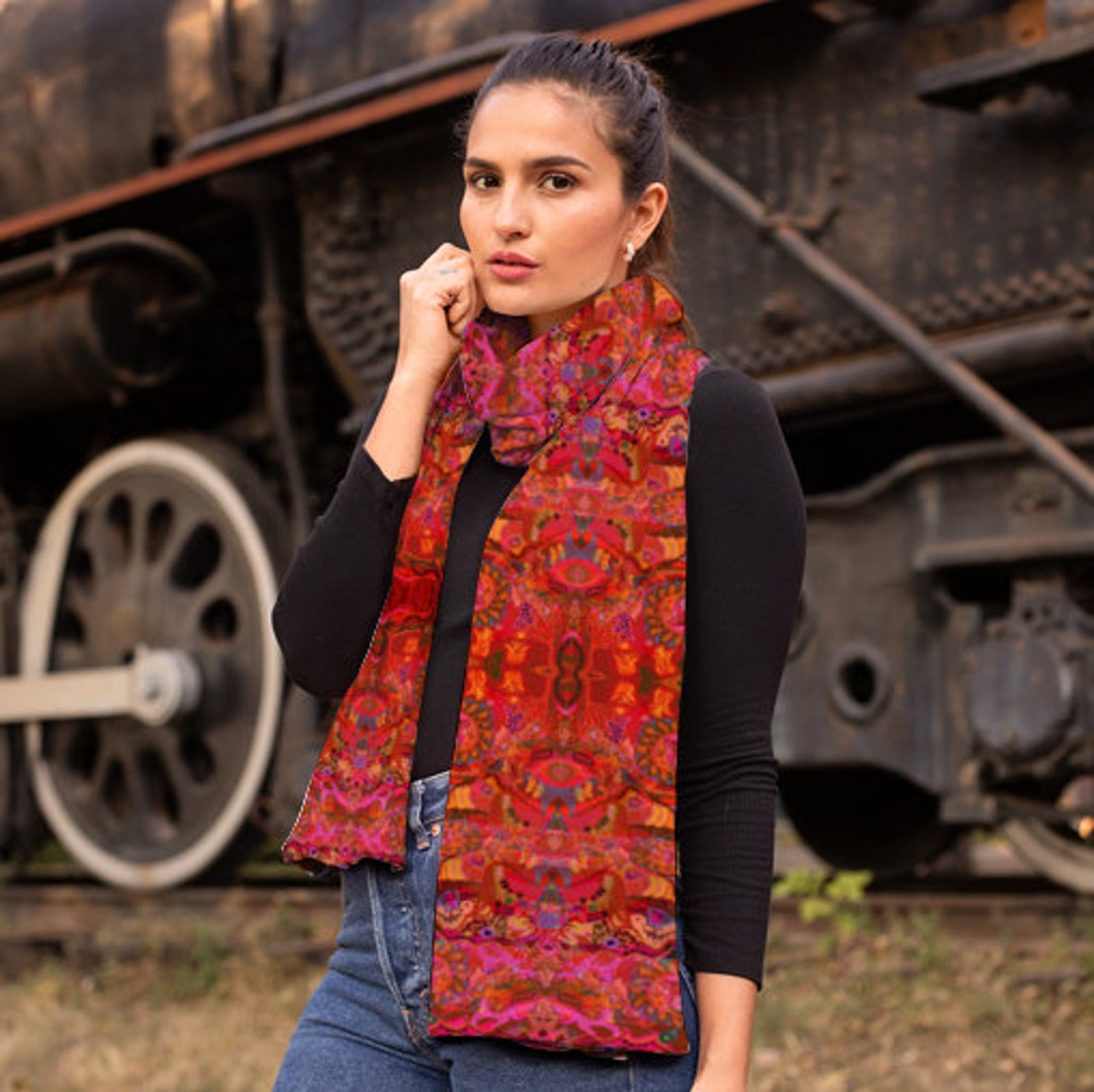 Art Hand Painted Design for Unisex Crystal Velvet 63" X 10" Scarf Warm ...