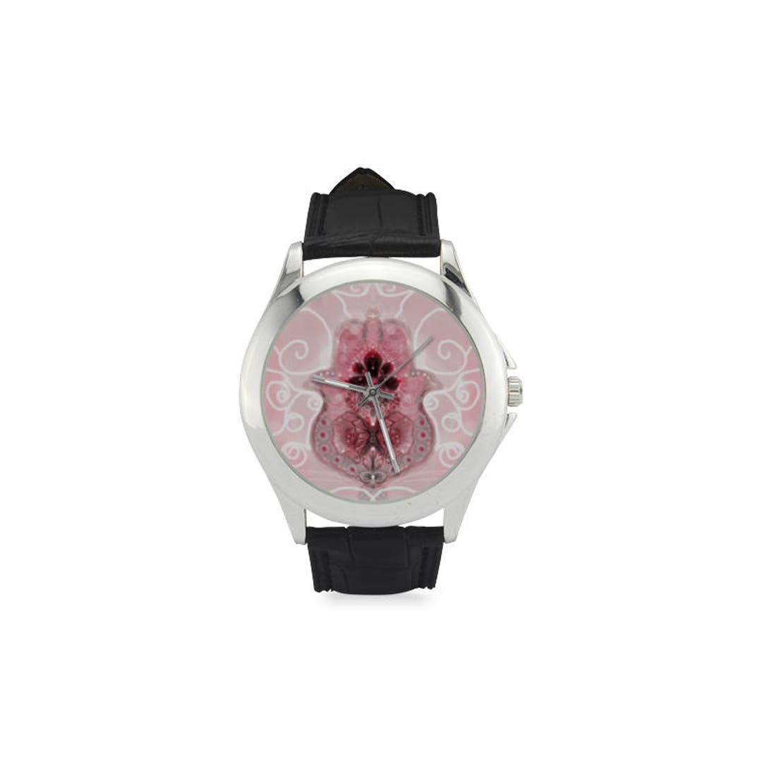 Hebrew Hamsa Watch: Stainless Steel, Leather Strap, Jewish Gift - Etsy