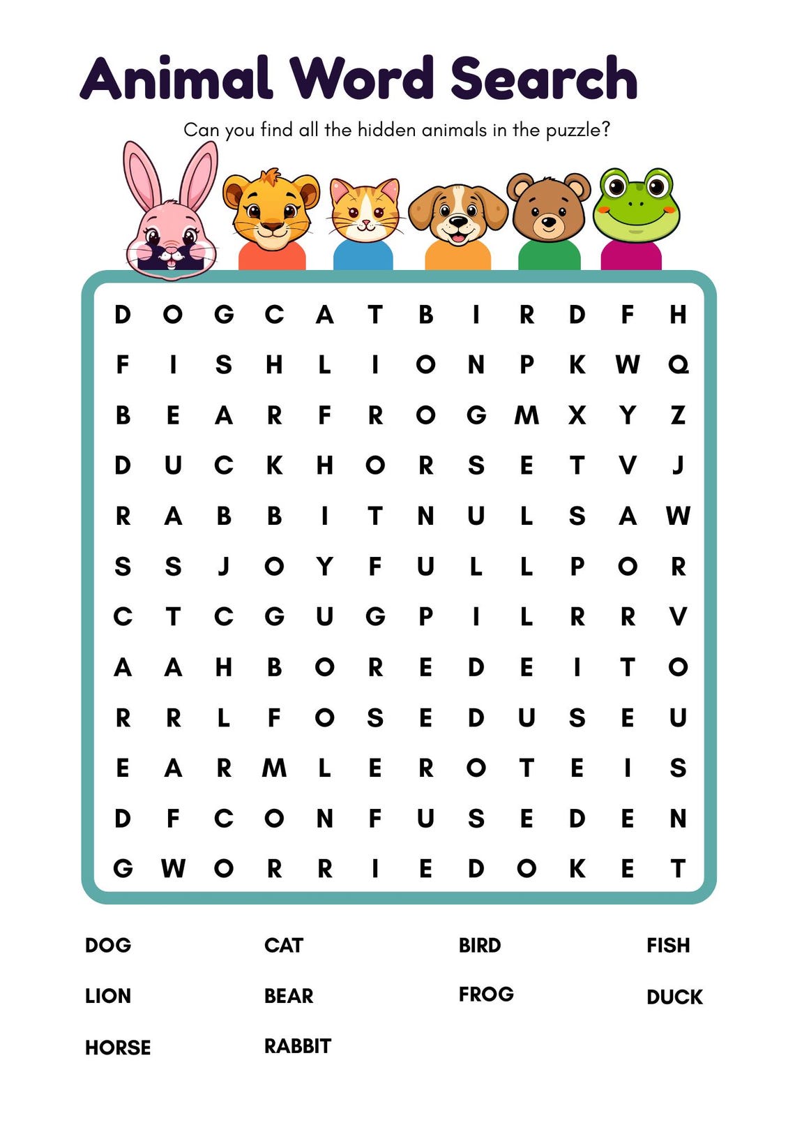 Animal Name Puzzle for Kids | Printable Learning Activity | Educational ...